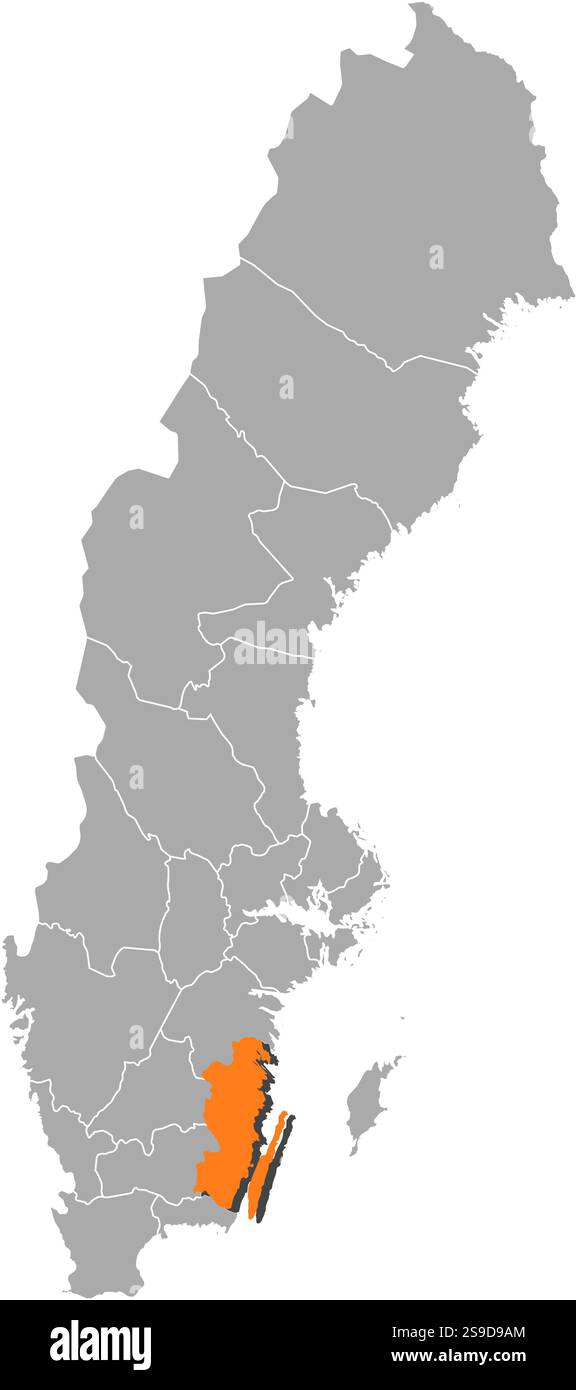 Map of Sweden with the provinces, Kalmar County is highlighted by ...