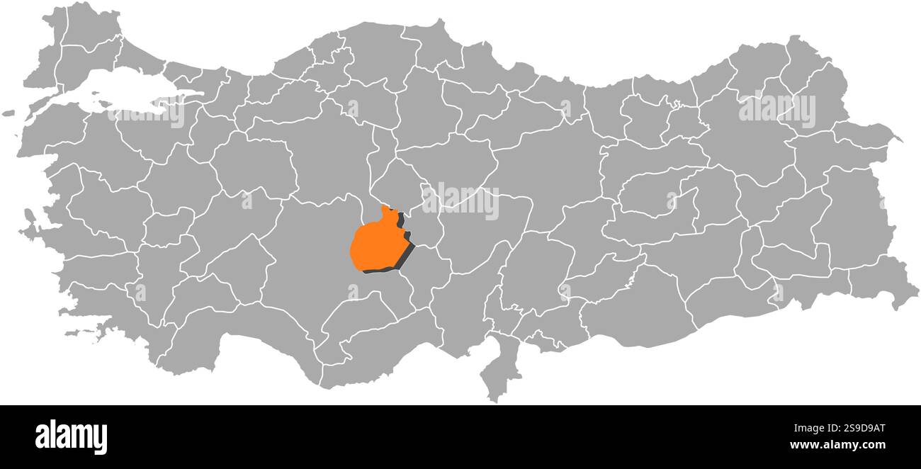 Map of Turkey with the provinces, Aksaray is highlighted by orange ...