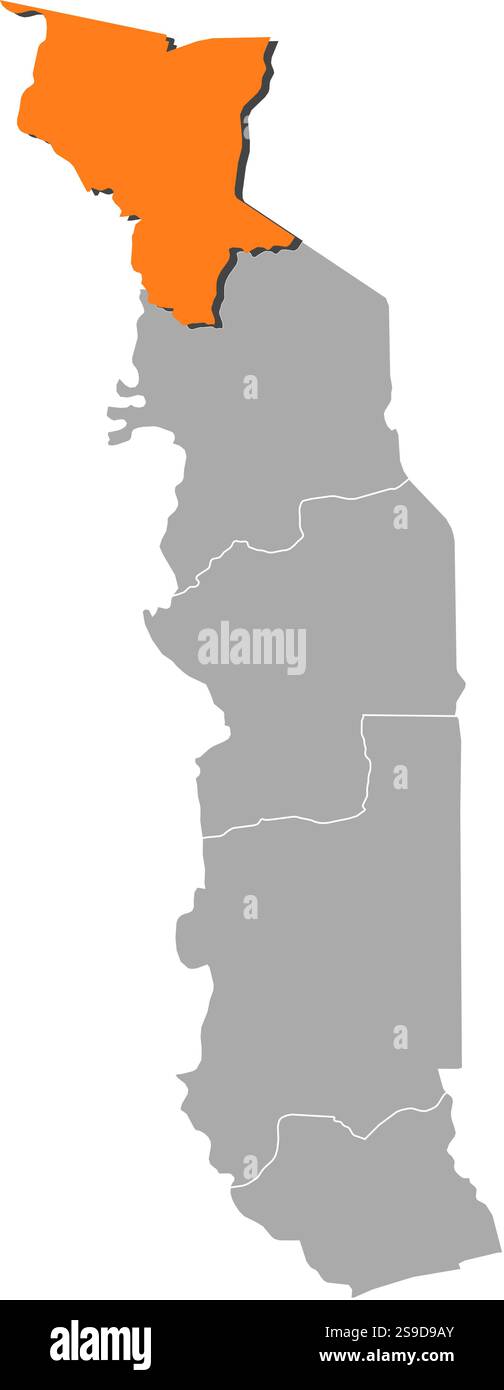 Map of Togo with the provinces, Savanes is highlighted by orange Stock ...
