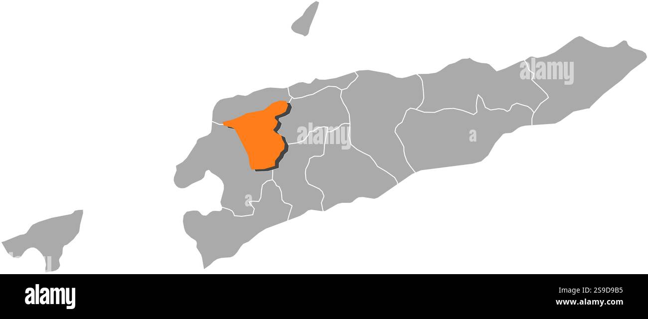 Map of East Timor with the provinces, Ermera is highlighted by orange ...
