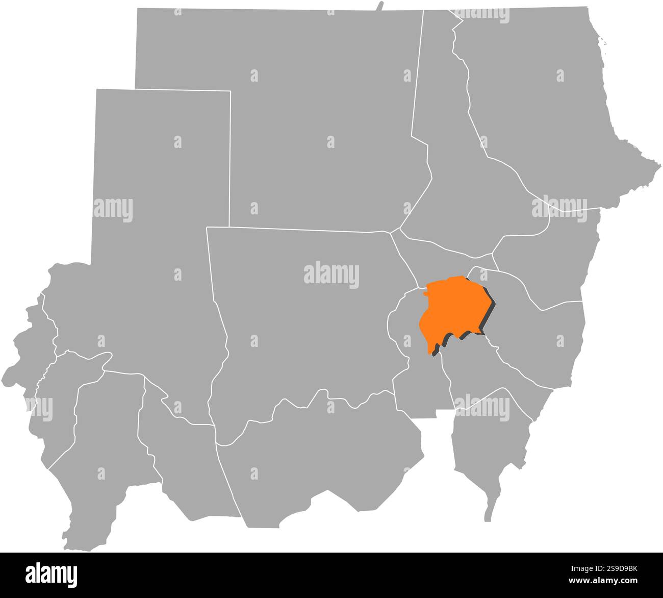 Map of Sudan with the provinces, Al Jazirah is highlighted by orange ...