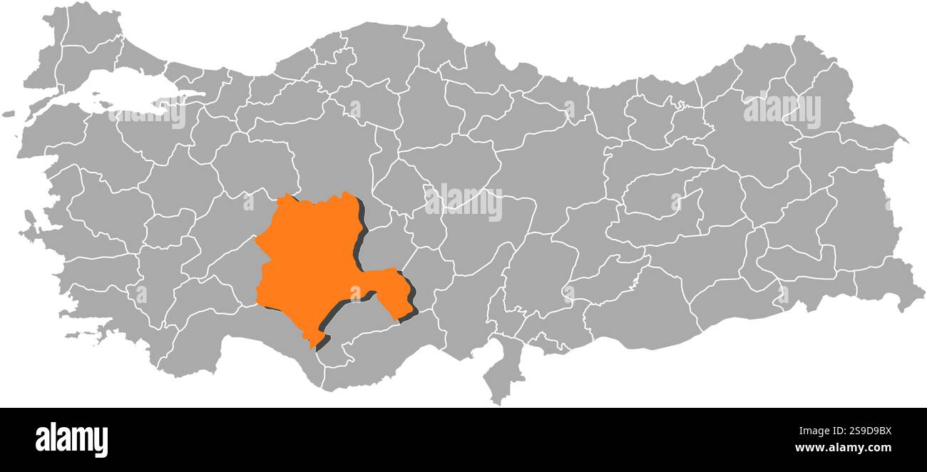 Map of Turkey with the provinces, Konya is highlighted by orange Stock ...