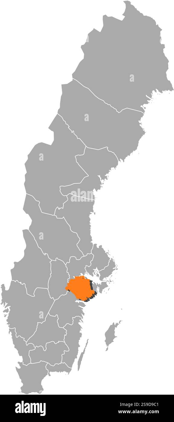 Map of Sweden with the provinces, Södermanland County is highlighted by ...
