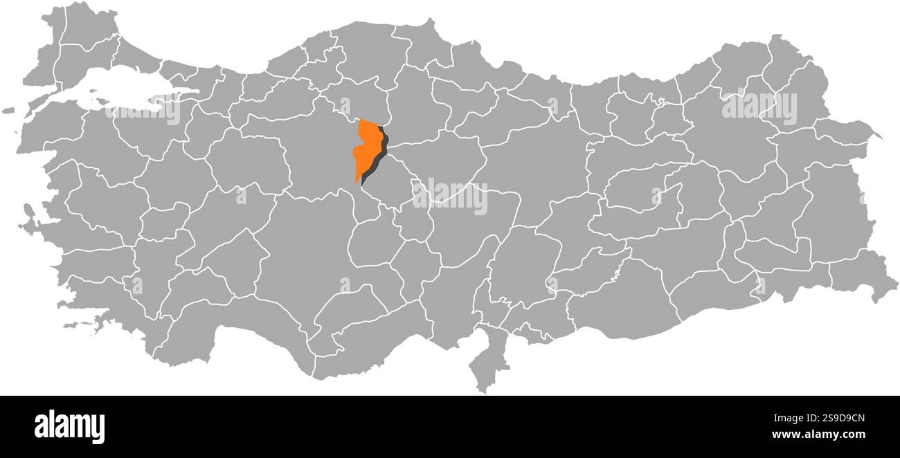 Map of Turkey with the provinces, Kirikkale is highlighted by orange ...