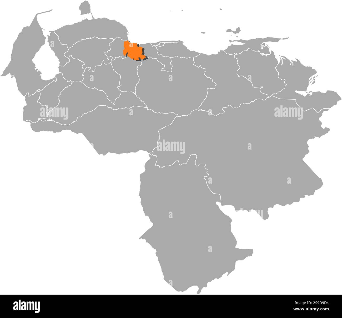 Map of Venezuela with the provinces, Carabobo is highlighted by orange ...