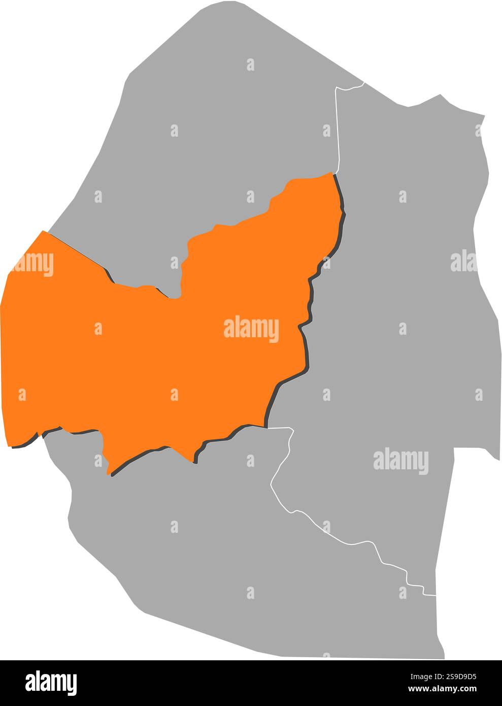 Map of Swaziland with the provinces, Manzini is highlighted by orange ...