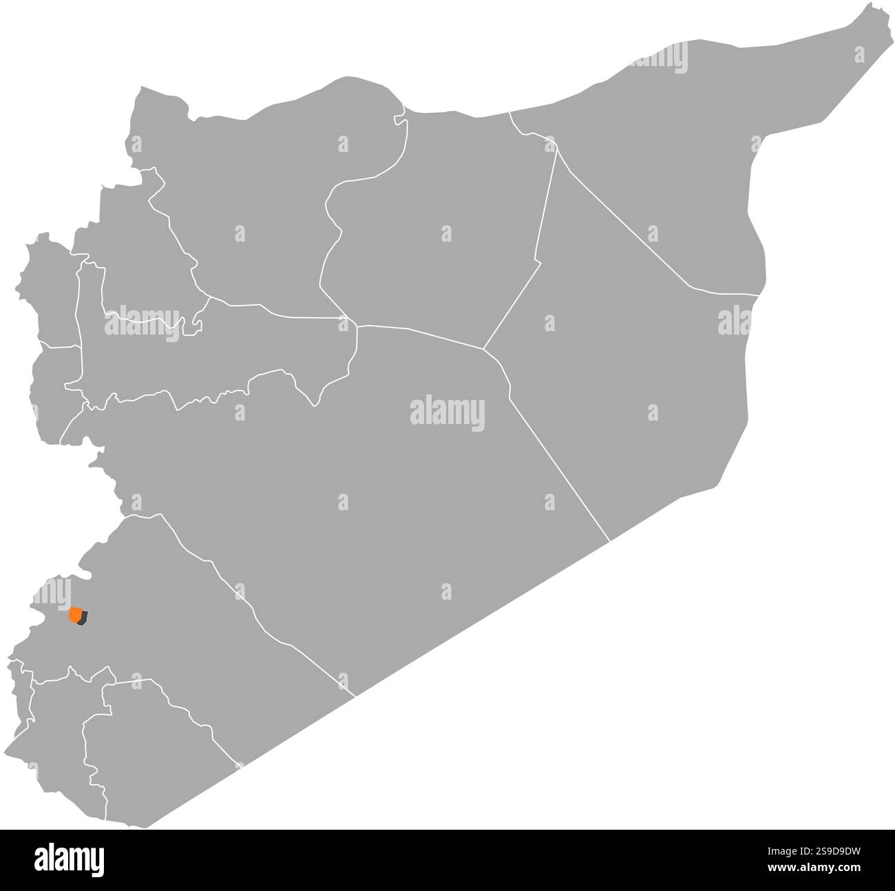 Map of Syria with the provinces, Damascus is highlighted by orange ...