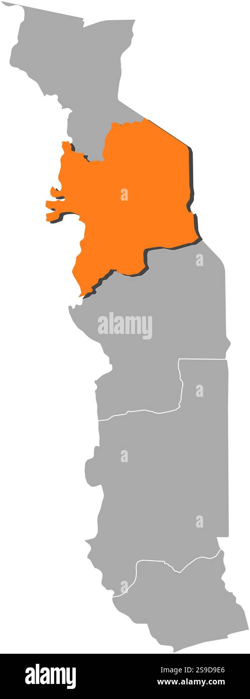 Map of Togo with the provinces, Kara is highlighted by orange Stock ...