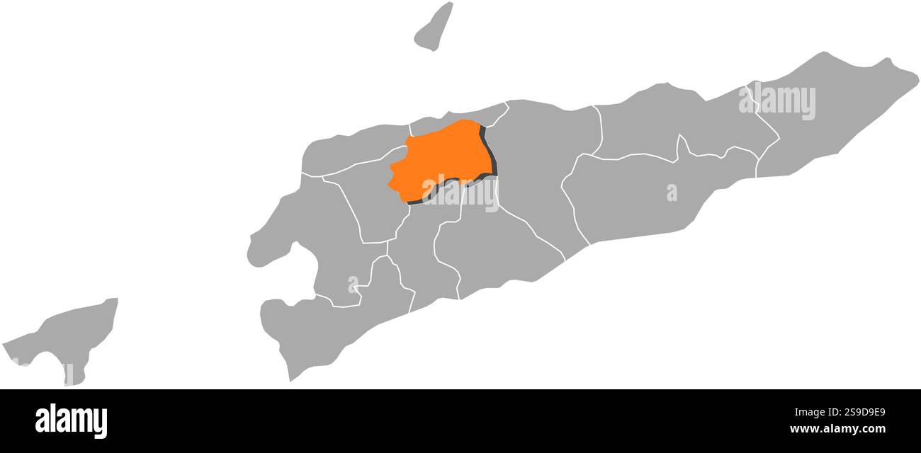 Map of East Timor with the provinces, Aileu is highlighted by orange ...