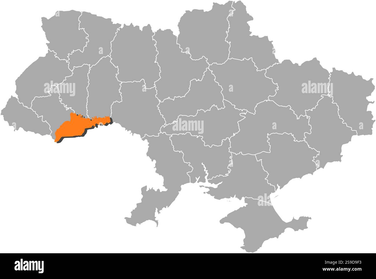 Map of Ukraine with the provinces, Chernivtsi is highlighted by orange ...