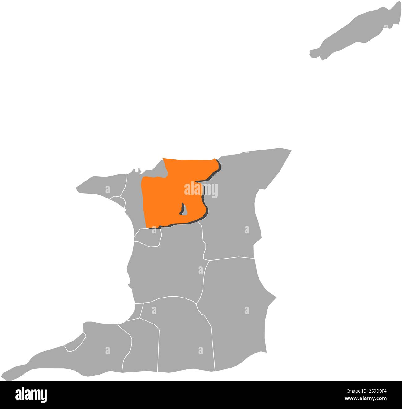 Map of Trinidad and Tobago with the provinces, Tunapuna-Piarco is ...