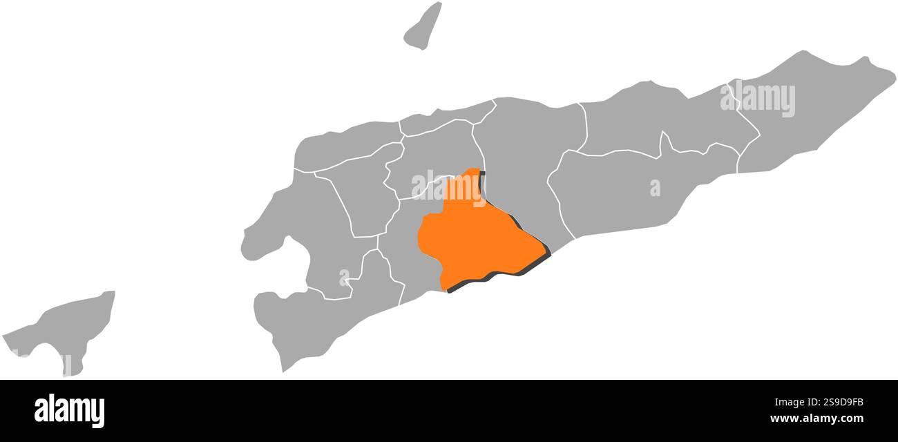 Map of East Timor with the provinces, Manufahi is highlighted by orange ...