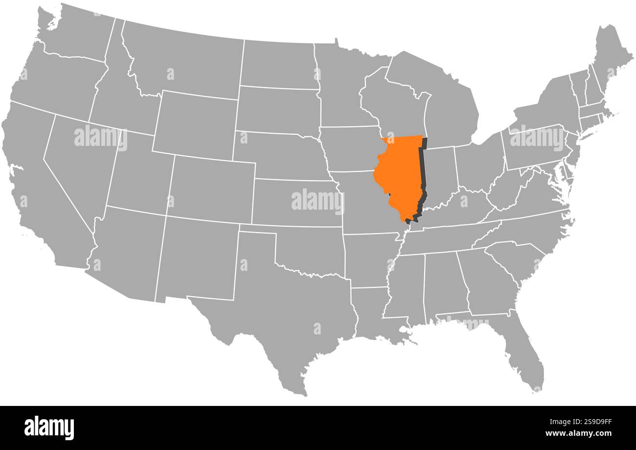 Map of United States with the provinces, Illinois is highlighted by ...