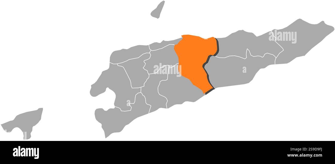 Map of East Timor with the provinces, Manatuto is highlighted by orange ...