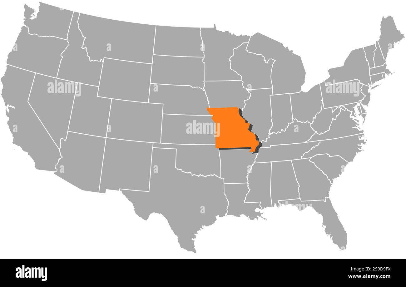 Map of United States with the provinces, Missouri is highlighted by ...