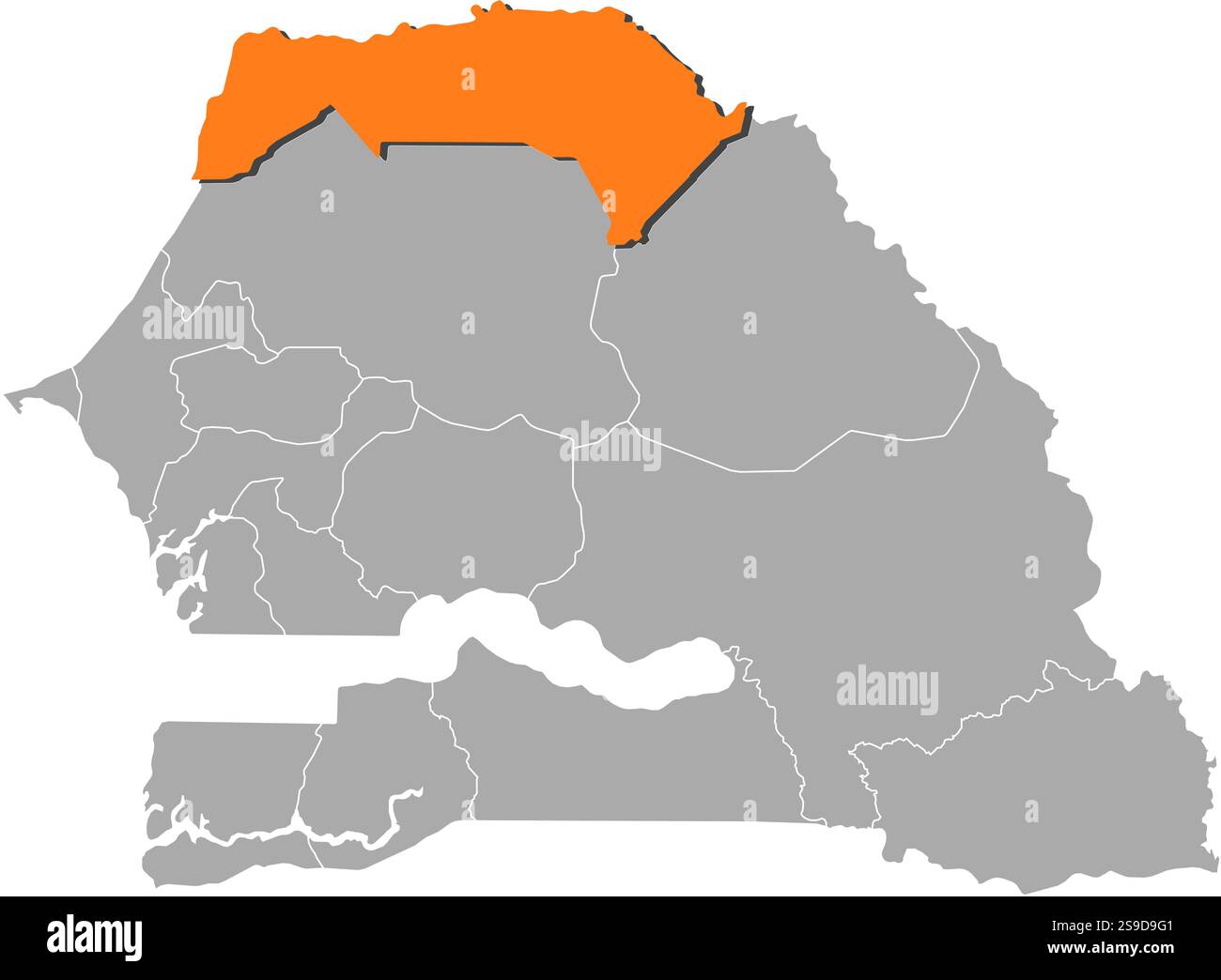 Map of Senegal with the provinces, Saint-Louis is highlighted by orange ...