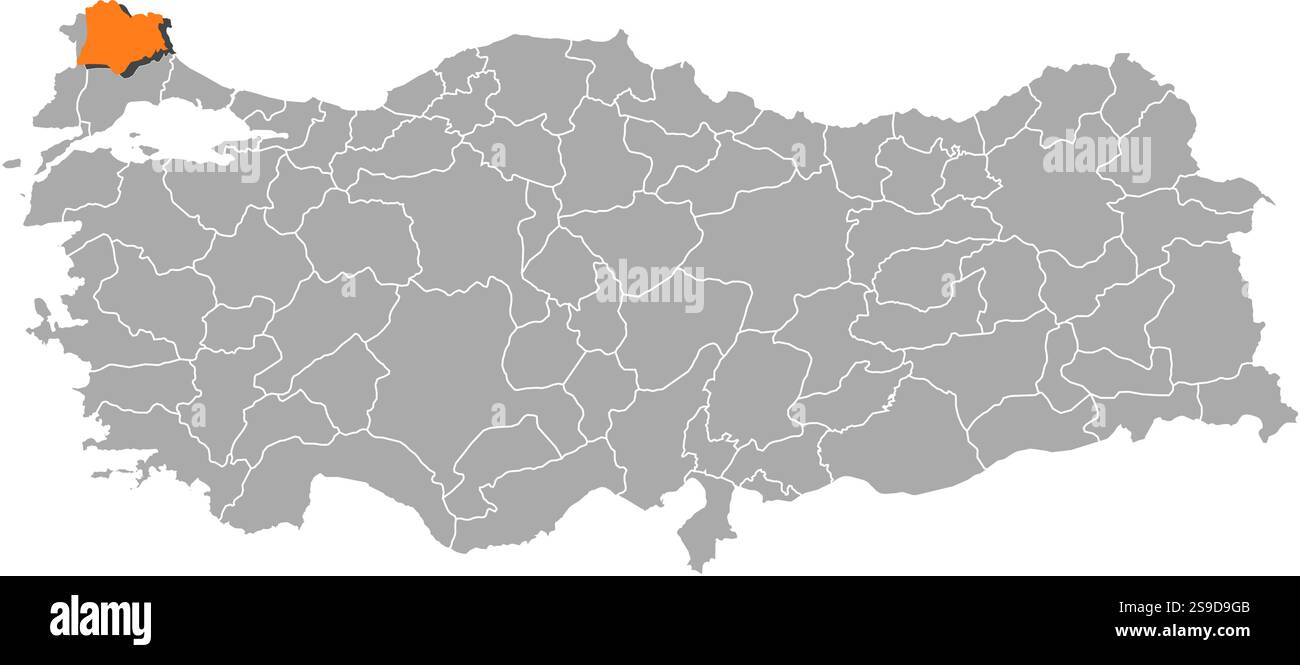 Map of Turkey with the provinces, Kirklareli is highlighted by orange Stock Vector Image & Art ...