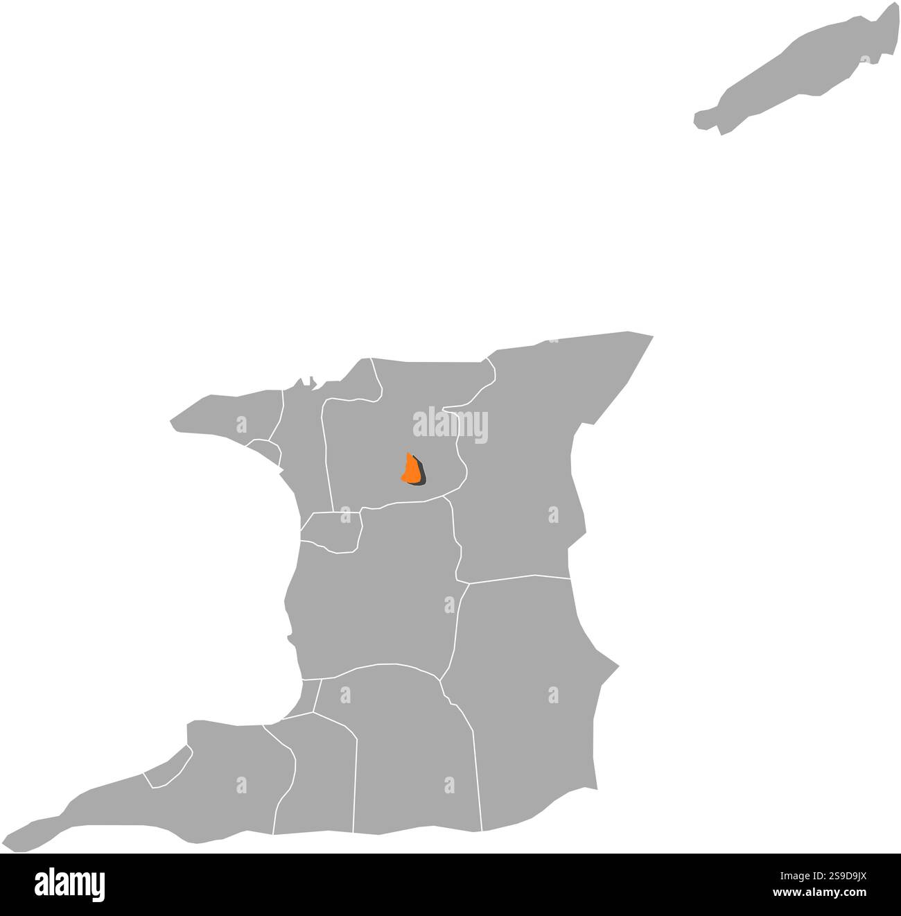 Map of Trinidad and Tobago with the provinces, Arima is highlighted by ...
