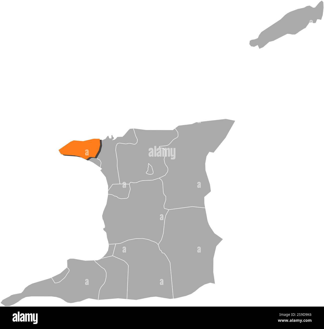 Map of Trinidad and Tobago with the provinces, Diego Martin is ...