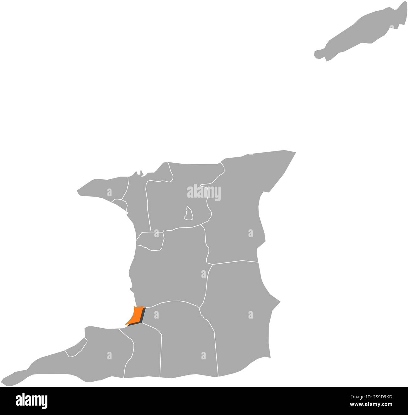 Map of Trinidad and Tobago with the provinces, San Fernando is ...
