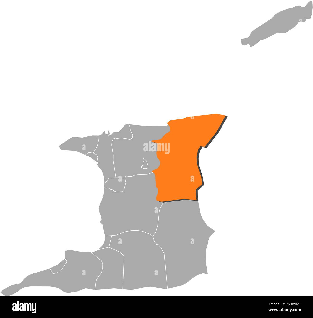 Map of Trinidad and Tobago with the provinces, Sangre Grande is ...