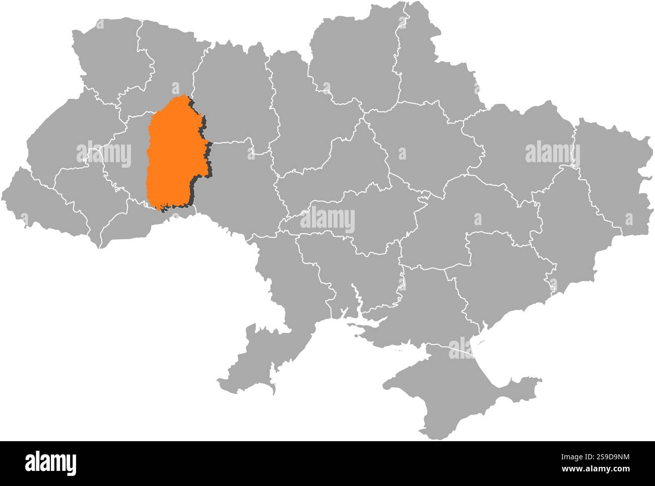 Map of Ukraine with the provinces, Khmelnytskyi is highlighted by ...