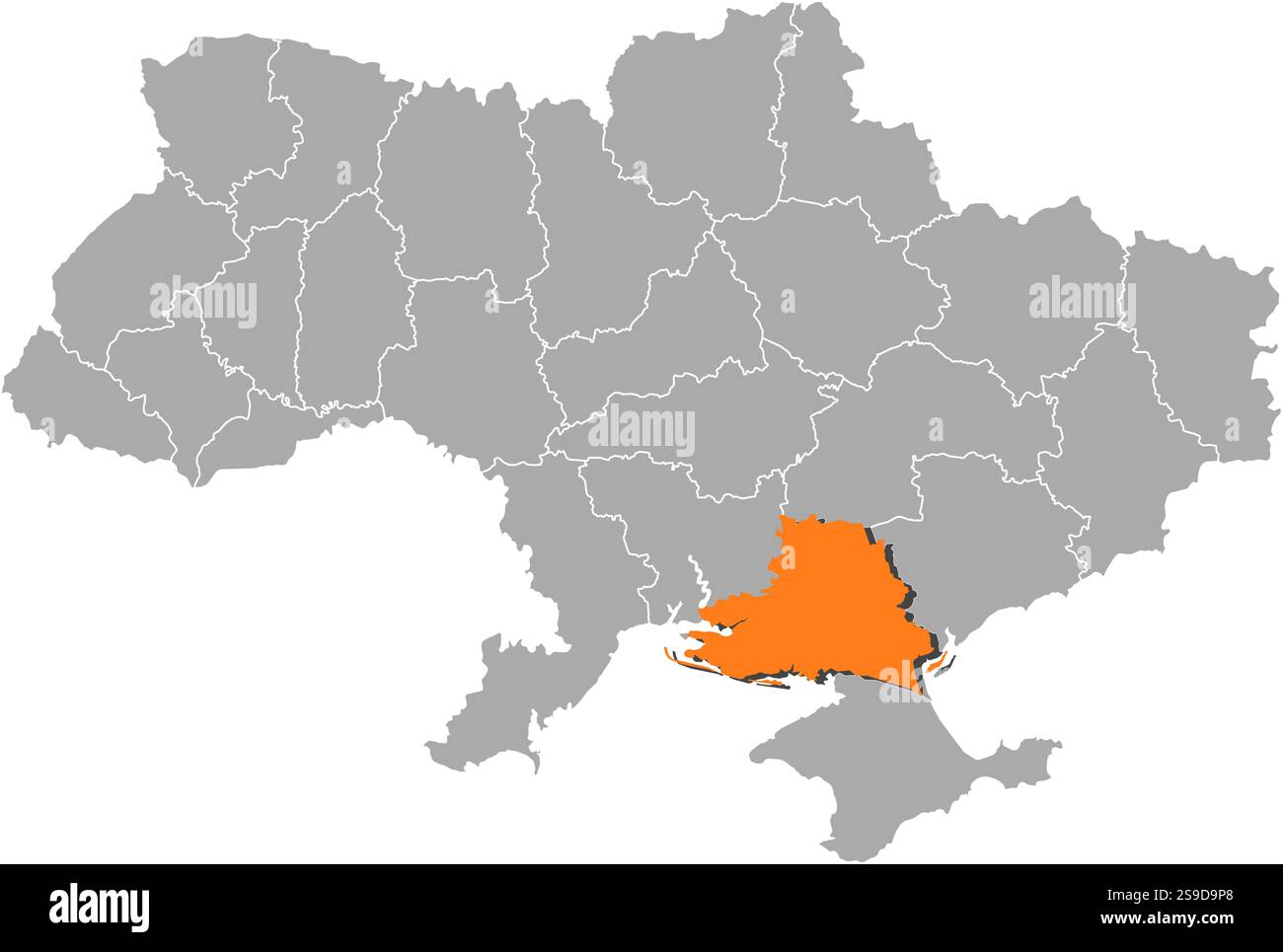 Map of Ukraine with the provinces, Kherson is highlighted by orange ...