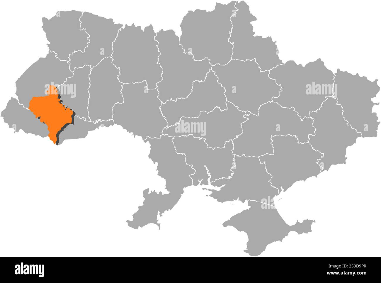 Map of Ukraine with the provinces, Ivano-Frankivsk is highlighted by ...
