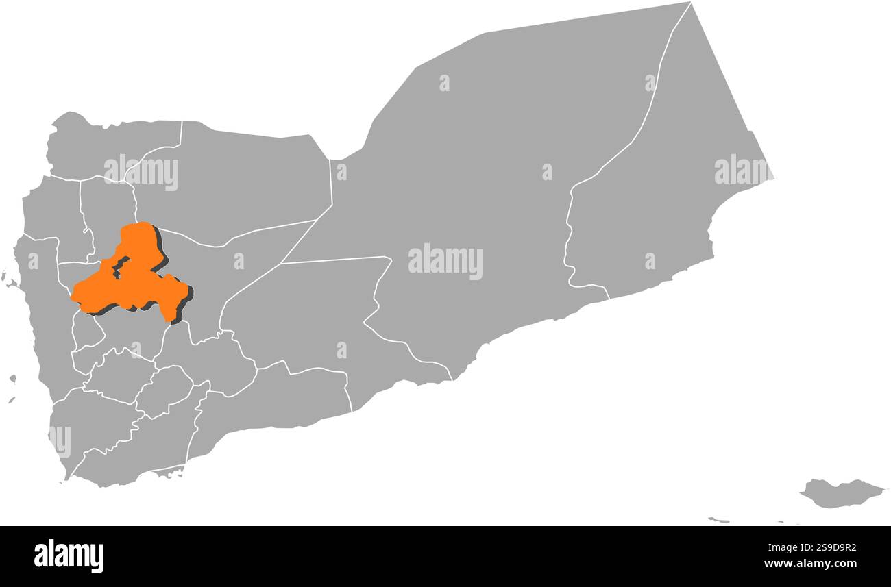 Map of Yemen with the provinces, Sana'a Governorate is highlighted by ...