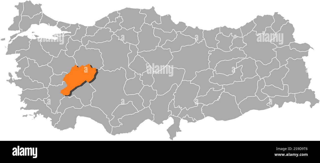 Map of Turkey with the provinces, Afyonkarahisar is highlighted by ...