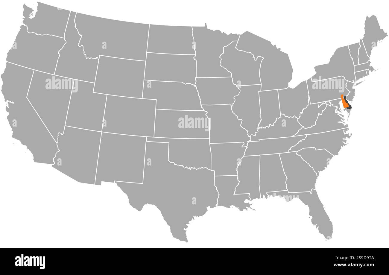 Map of United States with the provinces, Delaware is highlighted by ...