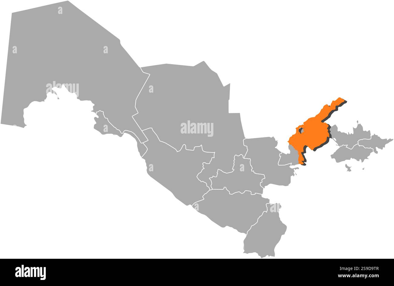 Map of Uzbekistan with the provinces, Tashkent Region is highlighted by ...