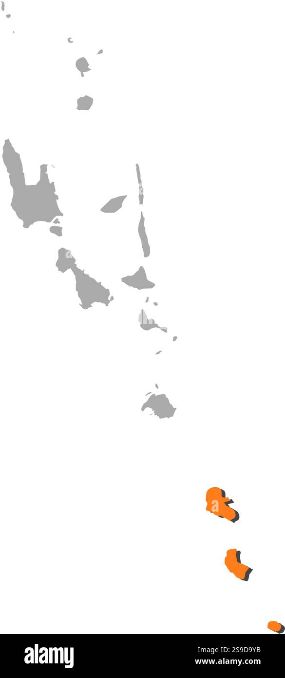 Map of Vanuatu with the provinces, Tafea is highlighted by orange Stock ...