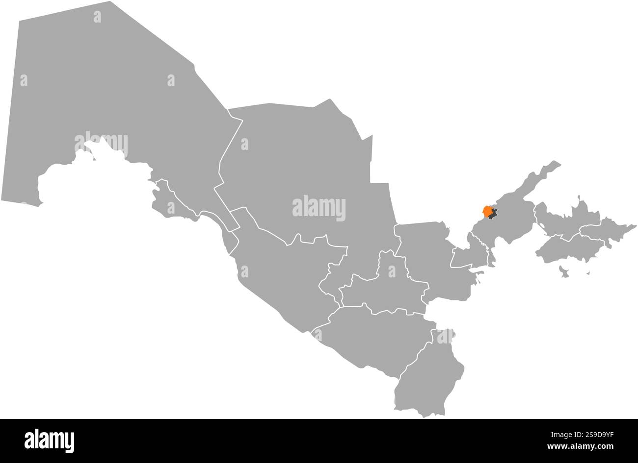 Map of Uzbekistan with the provinces, Tashkent City is highlighted by ...