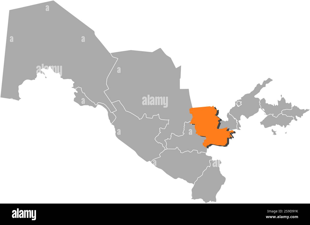Map of Uzbekistan with the provinces, Jizzakh is highlighted by orange ...