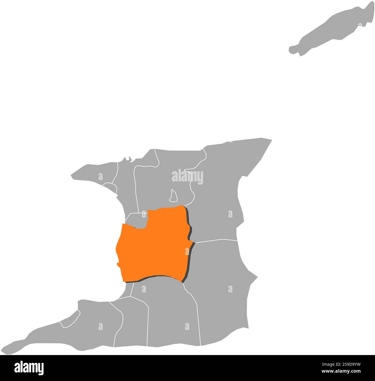 Map of Trinidad and Tobago with the provinces, Couva-Tabaquite-Talparo ...