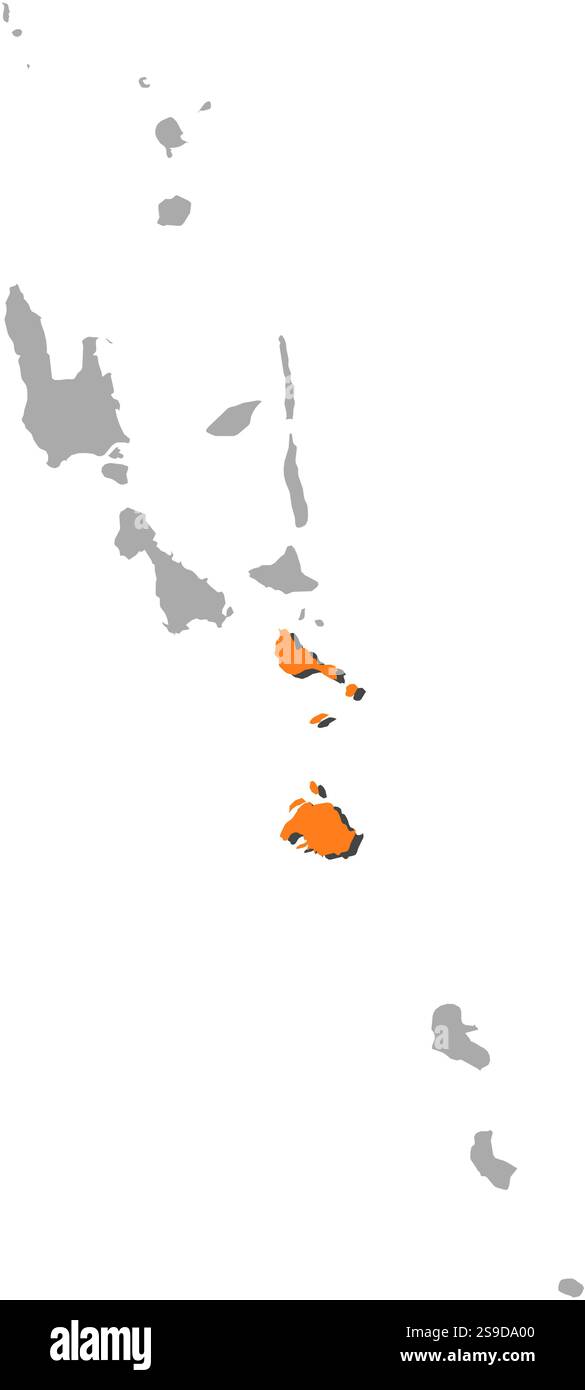 Map of Vanuatu with the provinces, Shefa is highlighted by orange Stock ...