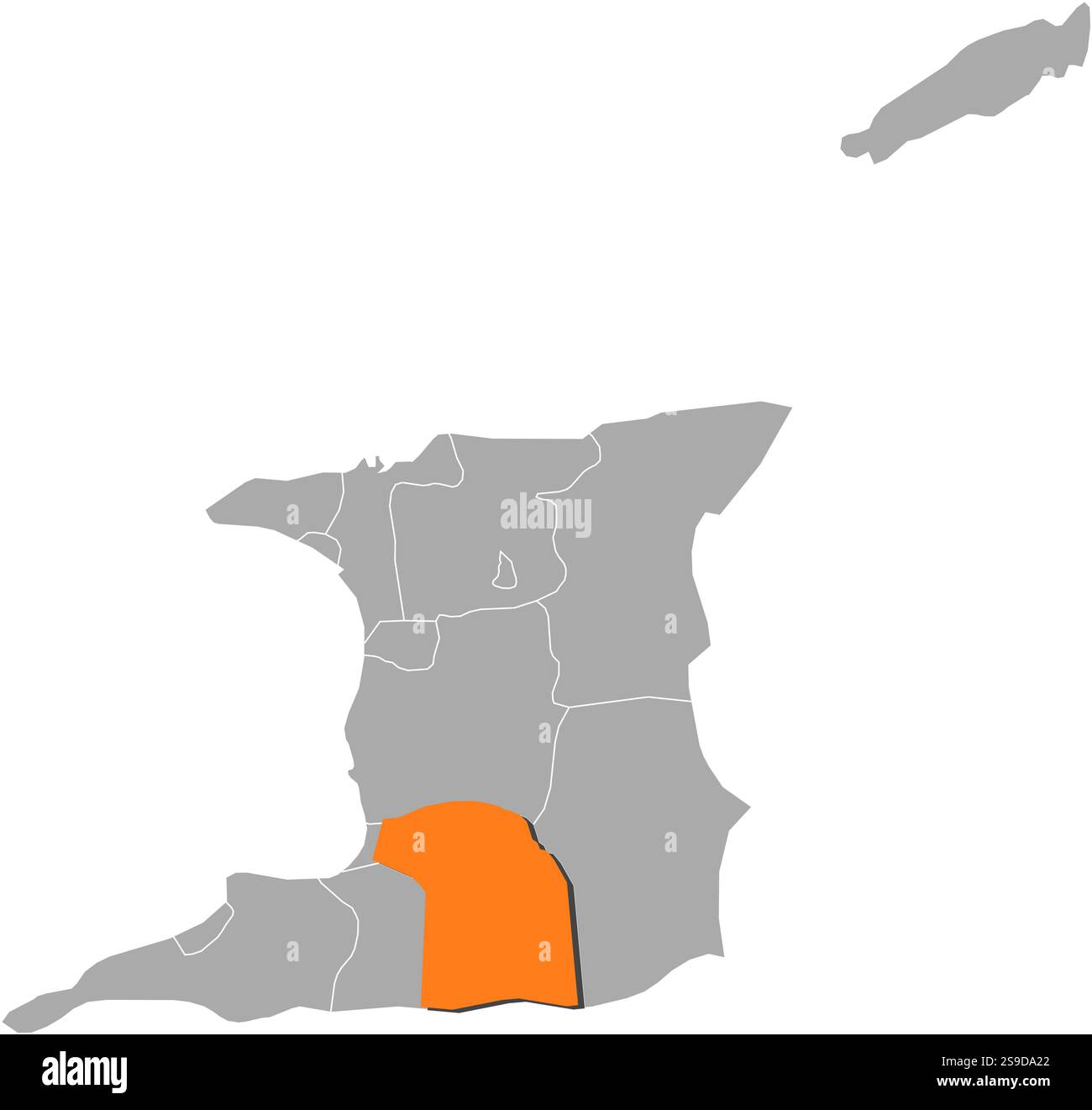 Map of Trinidad and Tobago with the provinces, Princes Town is ...