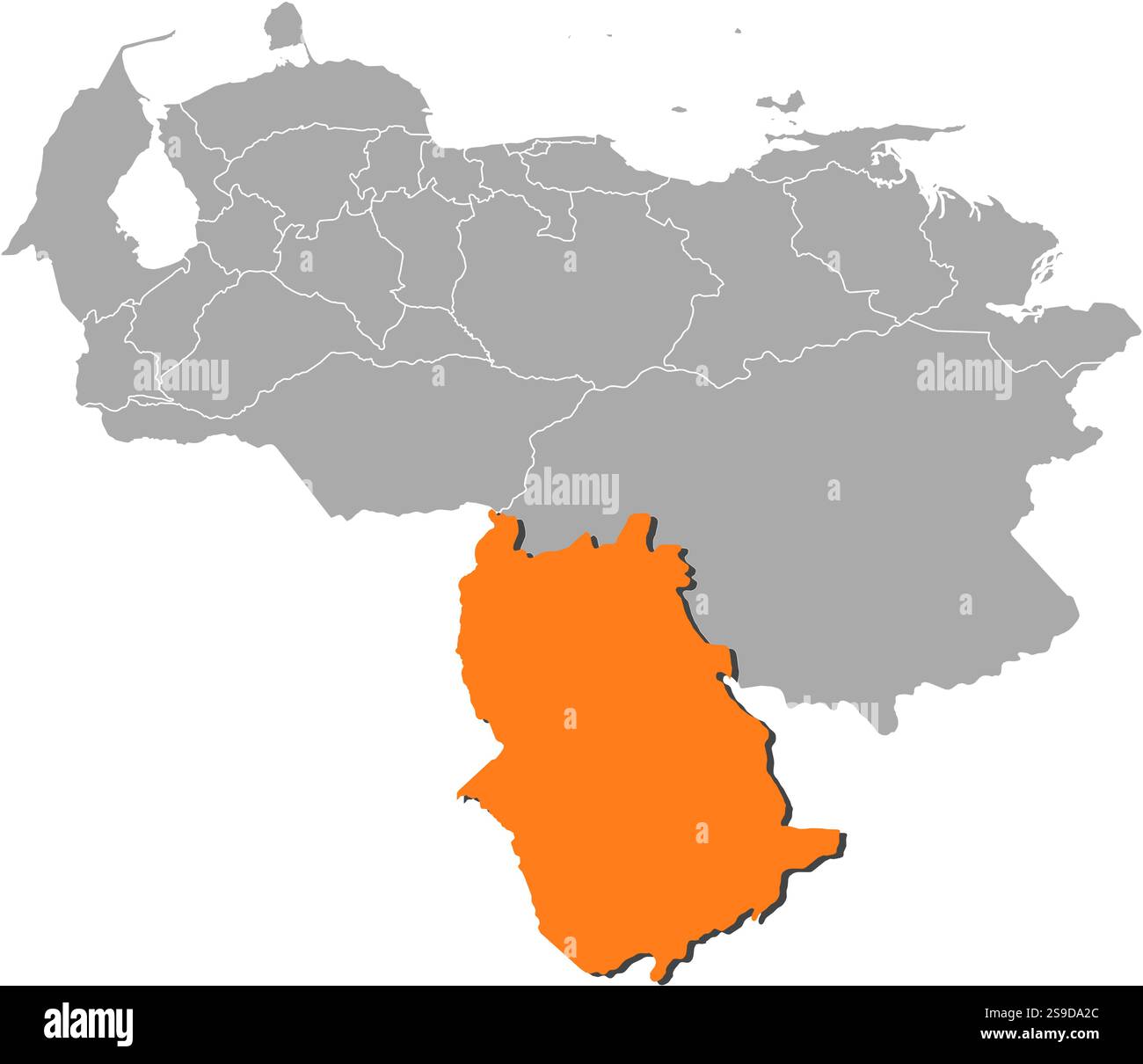 Map of Venezuela with the provinces, Amazonas is highlighted by orange ...