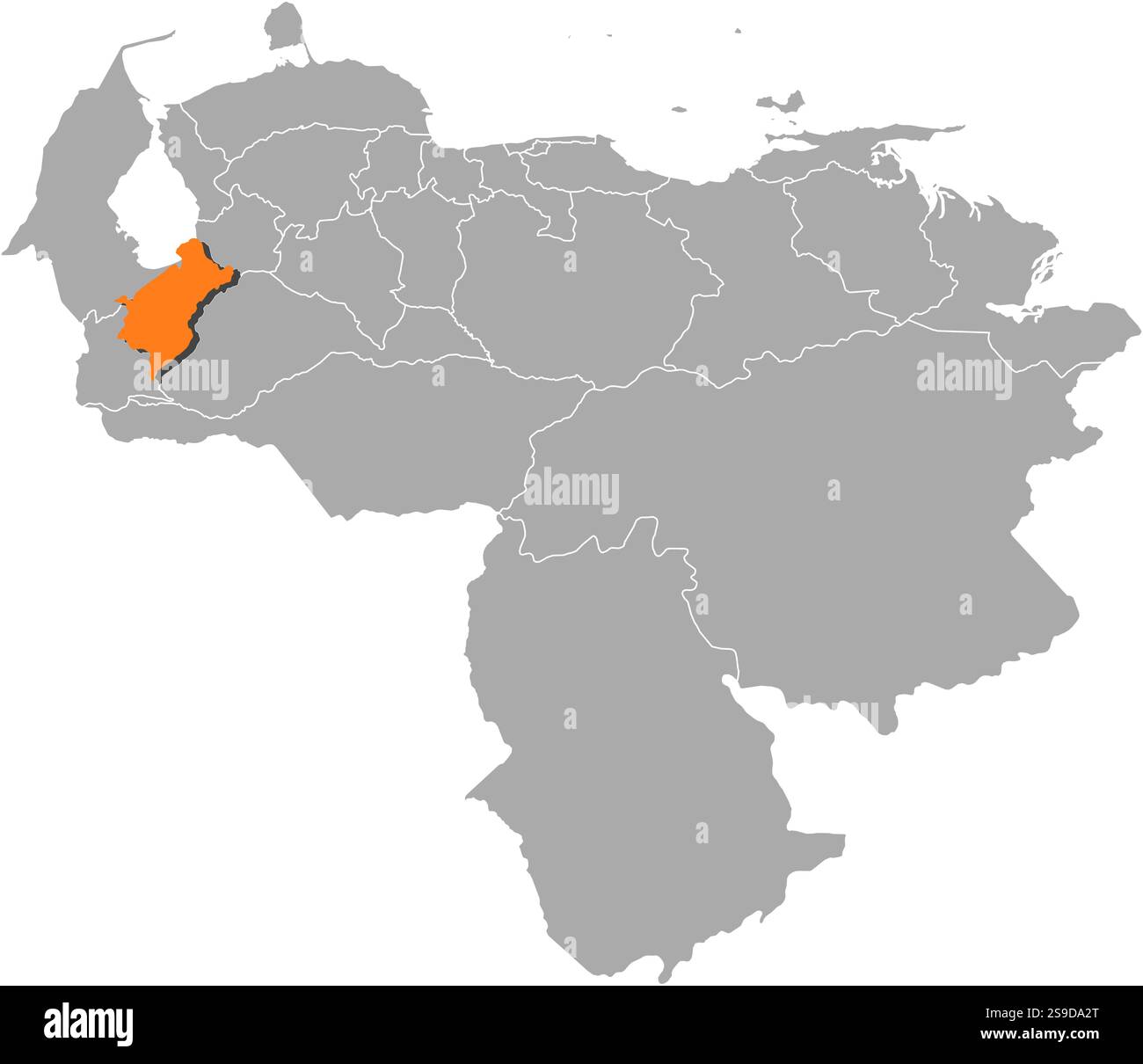 Map of Venezuela with the provinces, Miranda is highlighted by orange ...