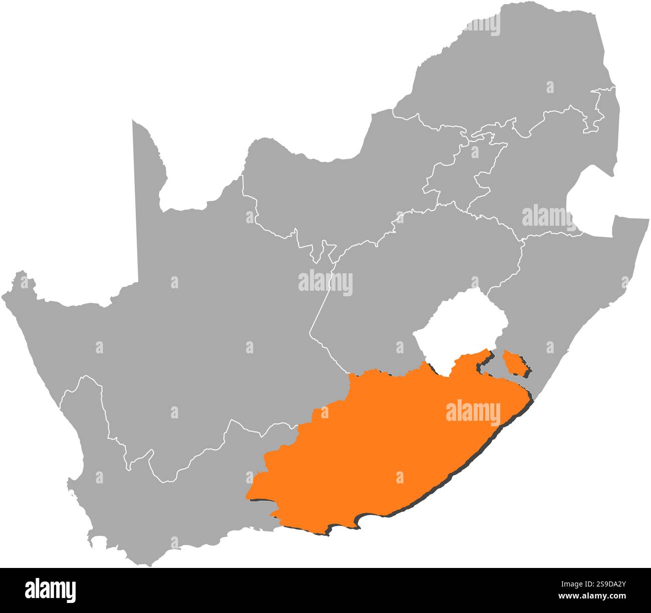 Map of South Africa with the provinces, Eastern Cape is highlighted by ...