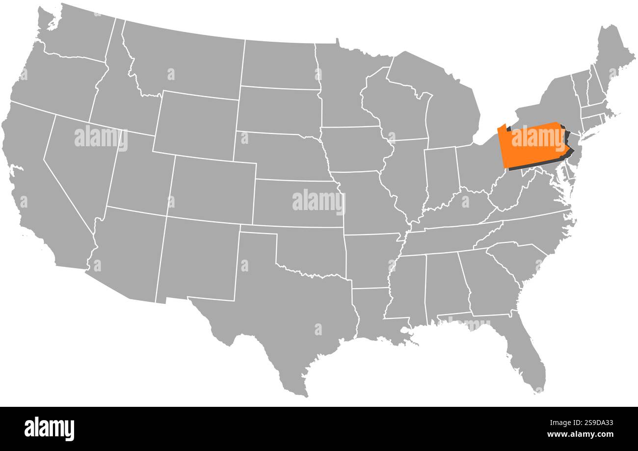 Map of United States with the provinces, Pennsylvania is highlighted by ...