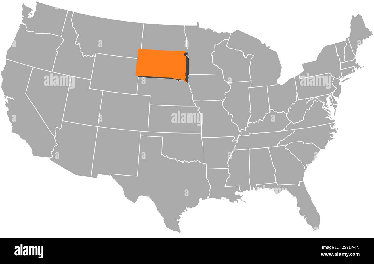 Map of United States with the provinces, South Dakota is highlighted by ...