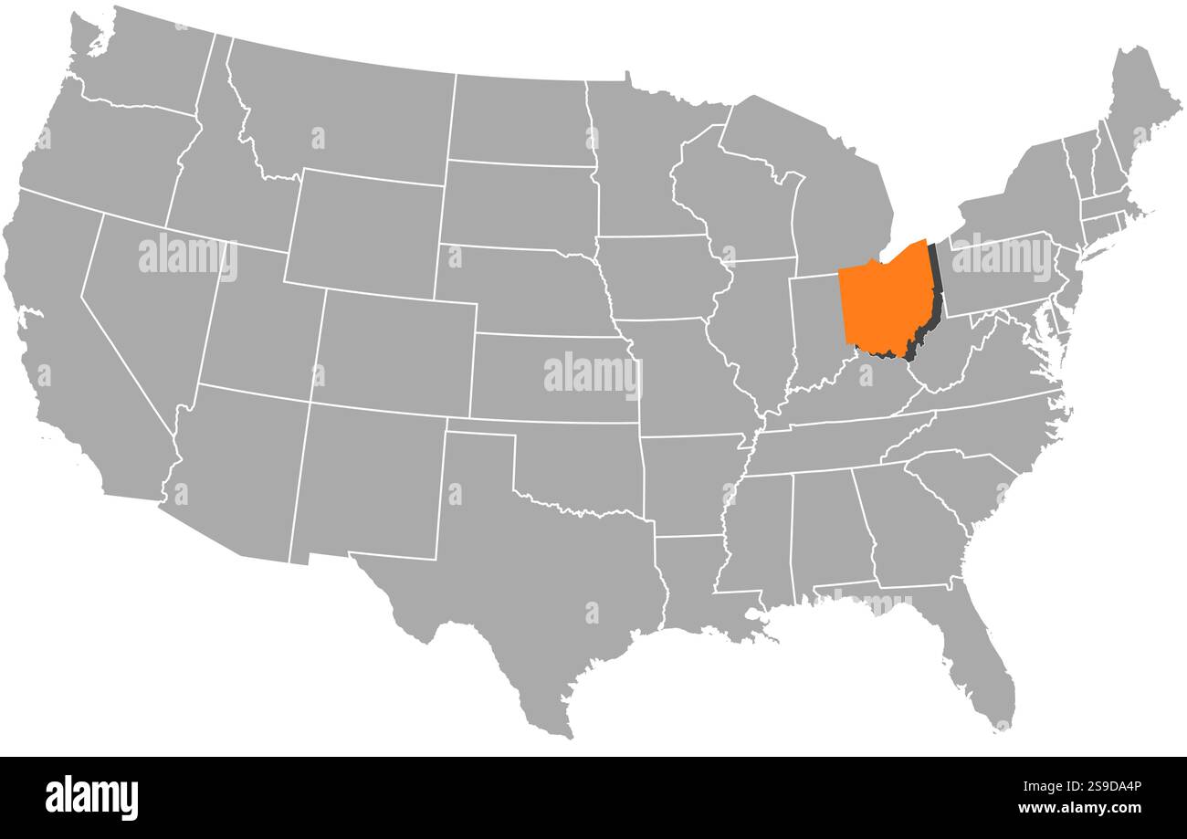 Map of United States with the provinces, Ohio is highlighted by orange ...