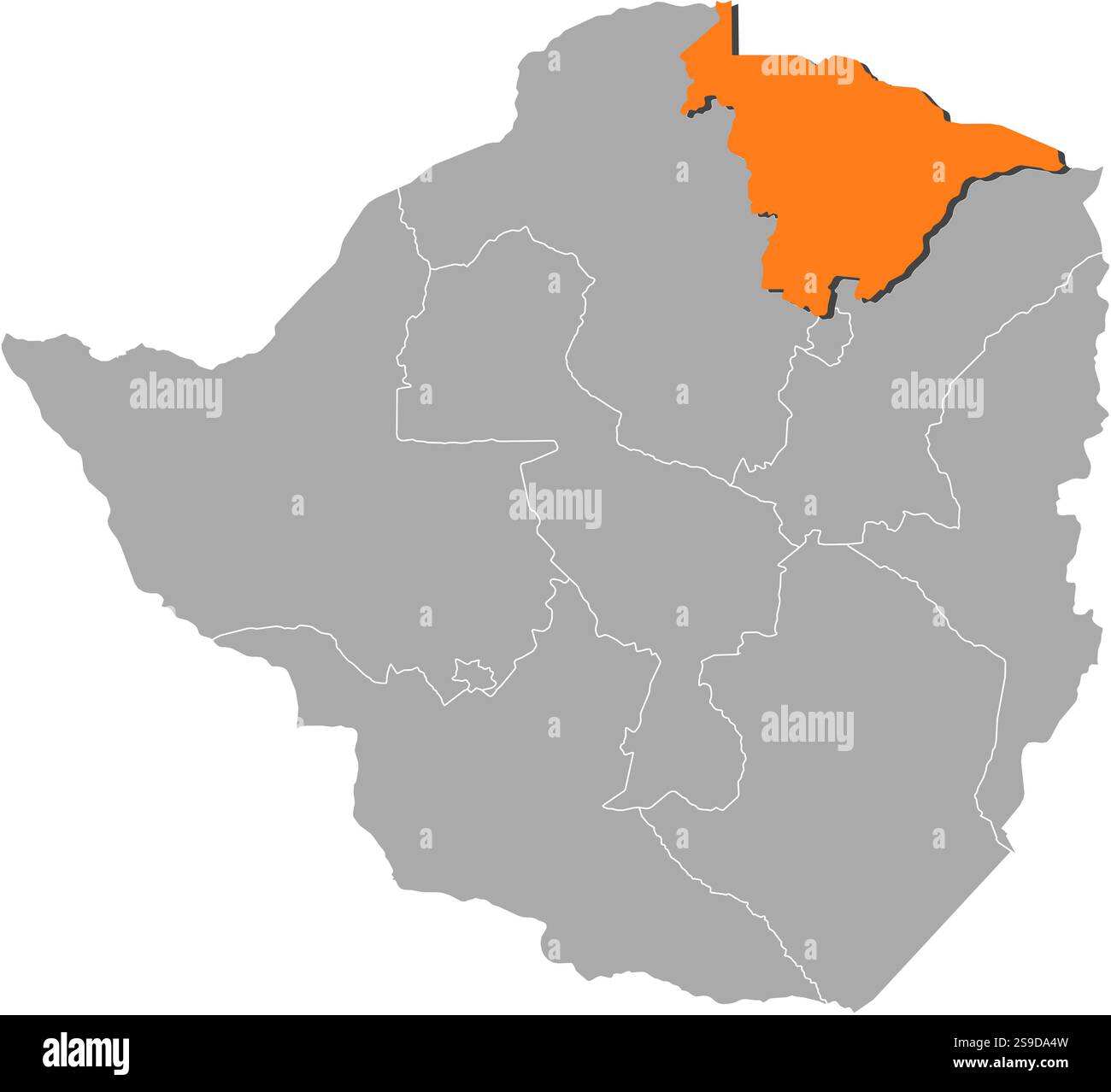 Map of Zimbabwe with the provinces, Mashonaland Central is highlighted ...