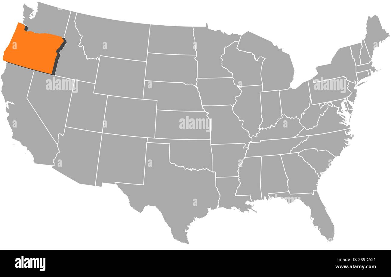 Map of United States with the provinces, Oregon is highlighted by ...