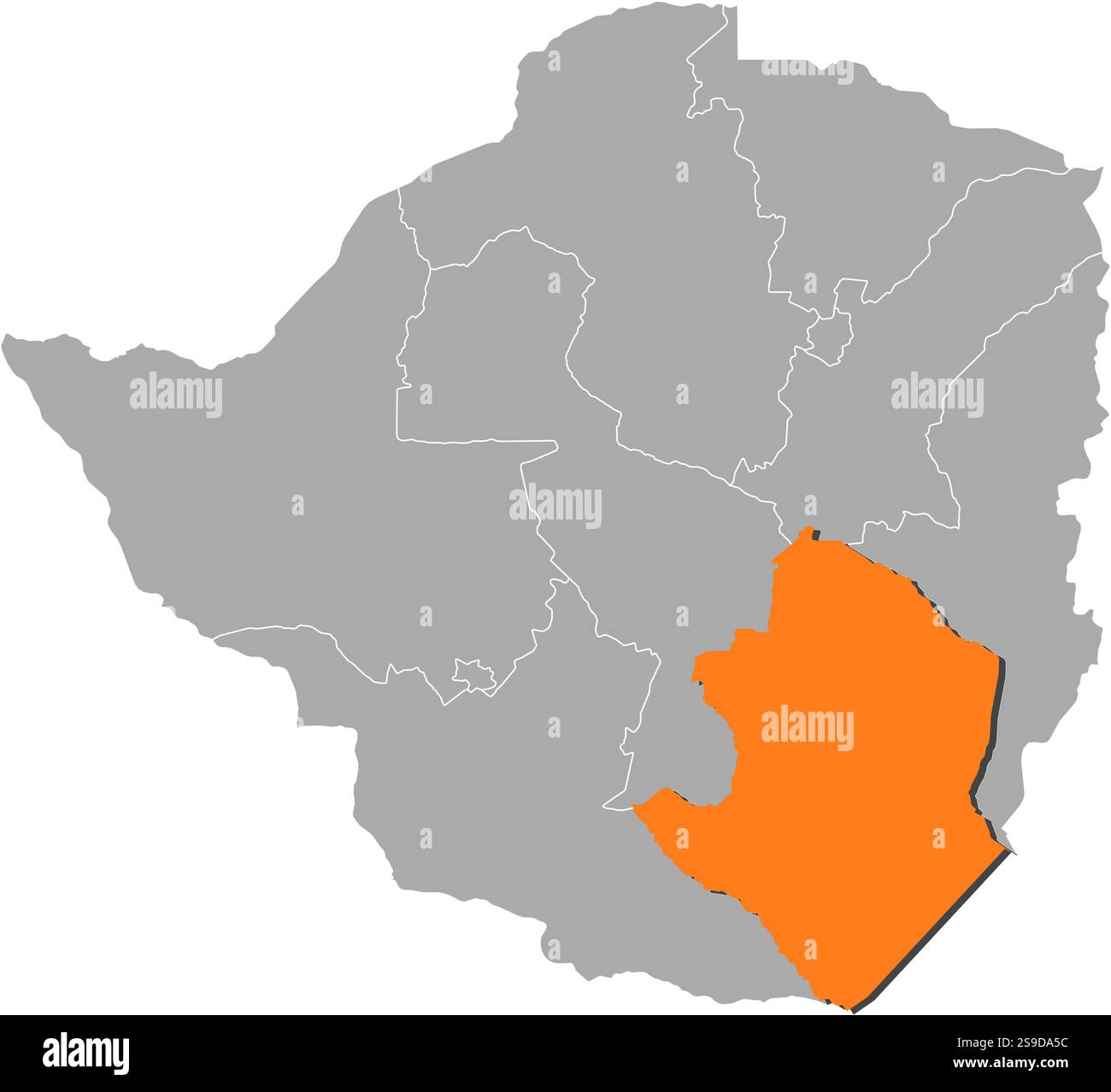 Map of Zimbabwe with the provinces, Masvingo is highlighted by orange ...