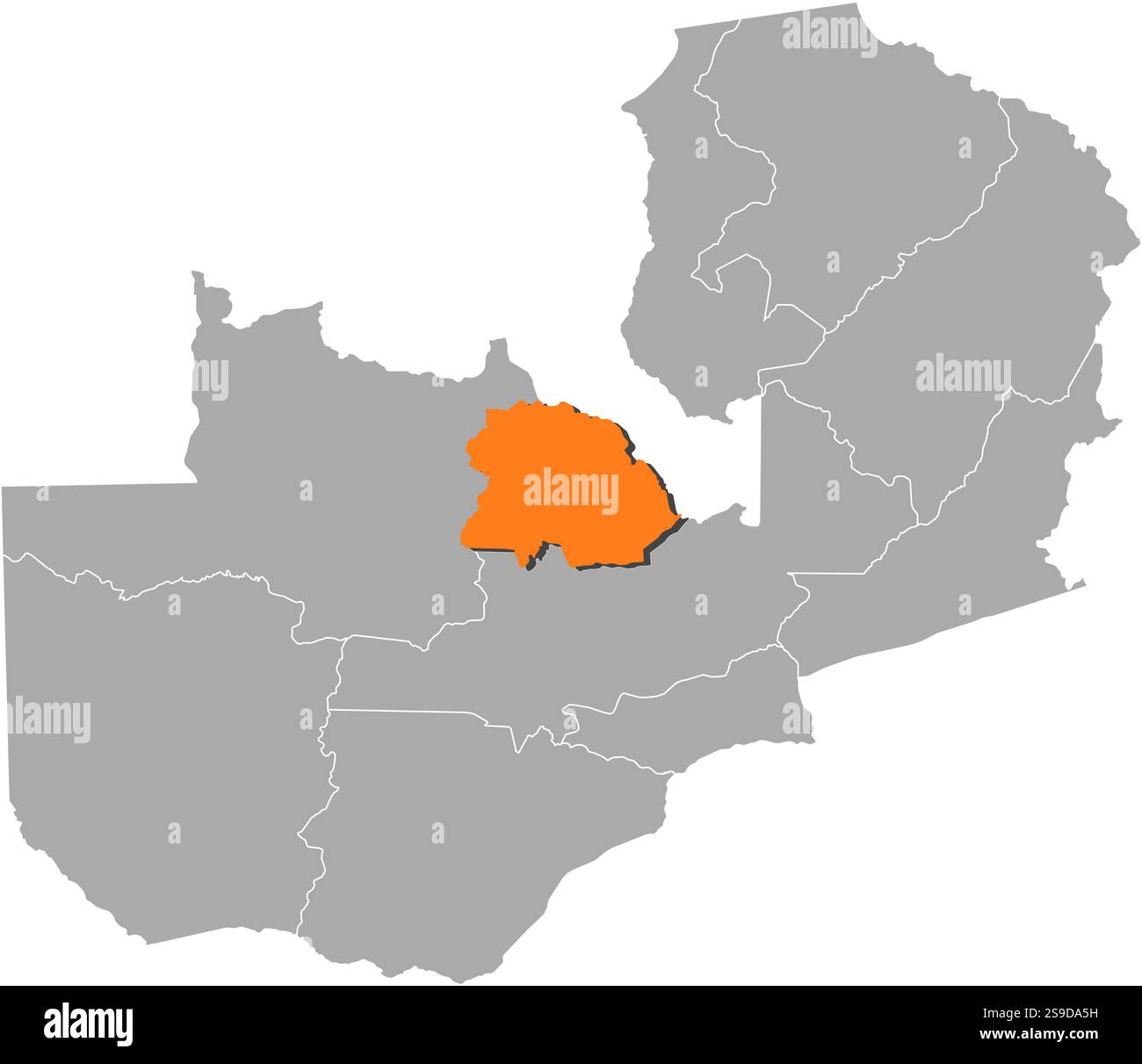 Map of Zambia with the provinces, Copperbelt is highlighted by orange ...