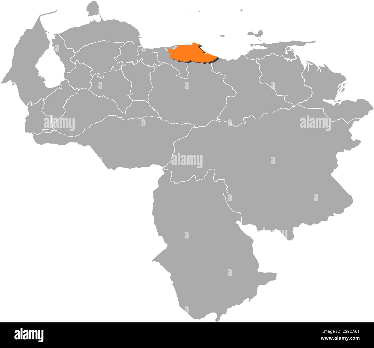 Map of Venezuela with the provinces, Merida is highlighted by orange ...