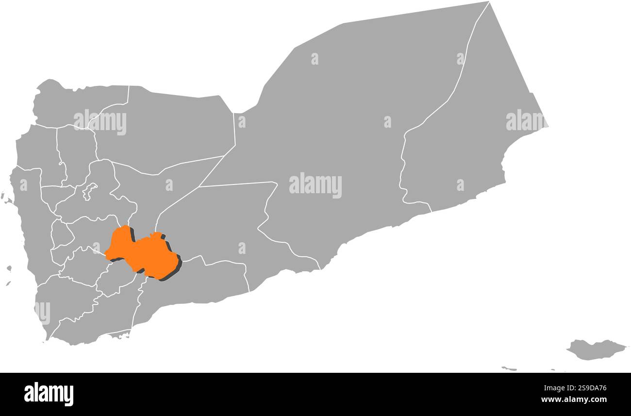 Map of Yemen with the provinces, Al Bayda' is highlighted by orange ...